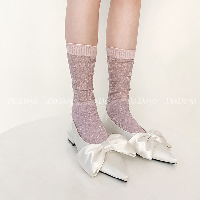 Dongdongyao bright silk splicing socks women's mid-tube spring and ...