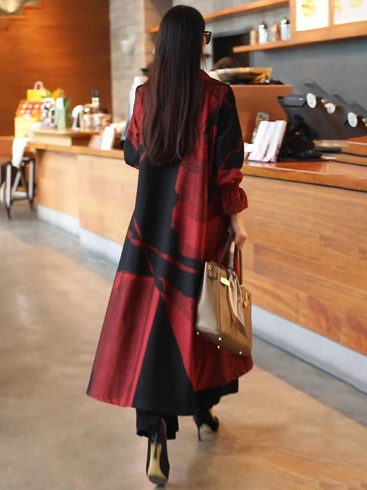 Retro large size high -level expensive lady temperament long trench ...