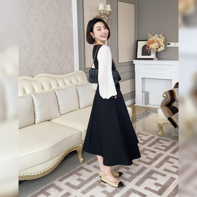 Dahonghong Vee spring new light luxury waist small black skirt elegant ...