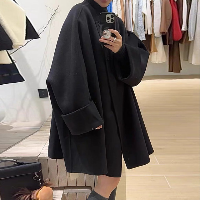 Silhouette loose cloak wool double-sided woolen coat women's thick ...