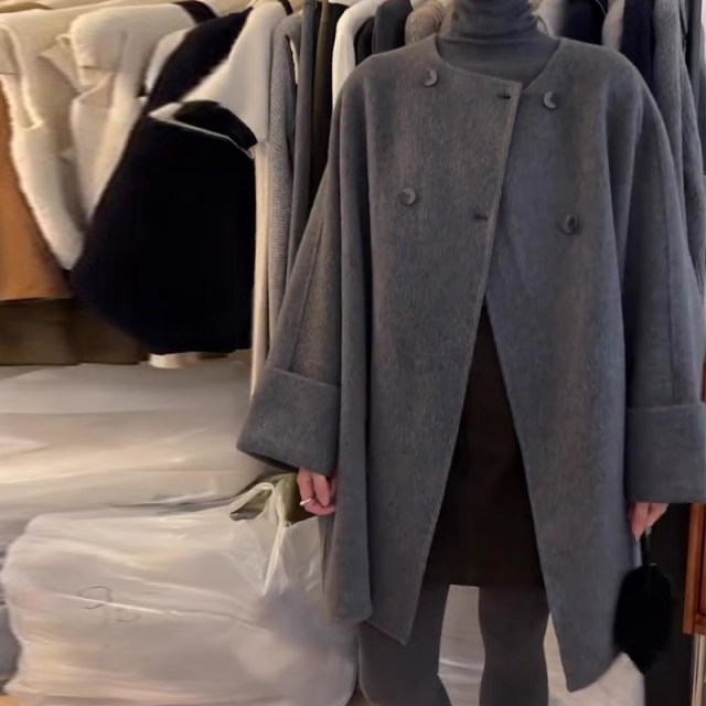 Silhouette loose cloak wool double-sided woolen coat women's thick ...