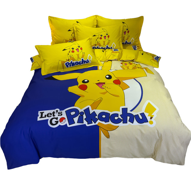 Children's Pikachu bed four-piece set pure cotton boys' bed sheets and ...