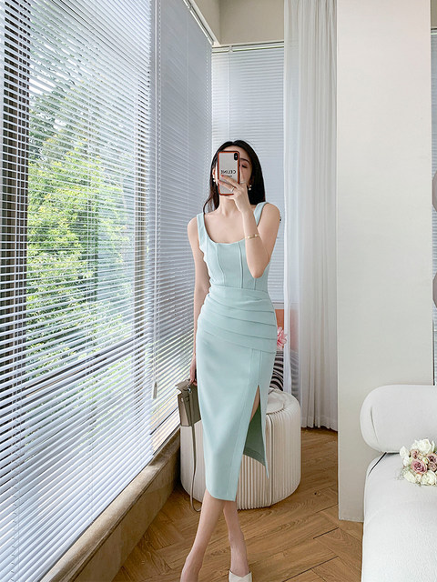 Oops Xiaoniaojia all-store ready four-color slit dress women's waist ...