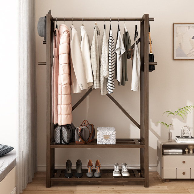 Floor-standing bedroom double-rod clothes hanger multifunctional simple ...