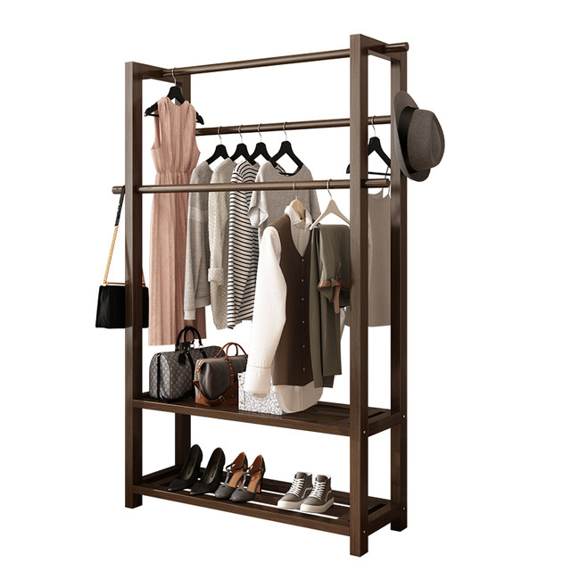 Floor-standing bedroom double-rod clothes hanger multifunctional simple ...
