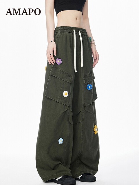 AMAPO men and women's same casual pants pure cotton design pleated wool ...