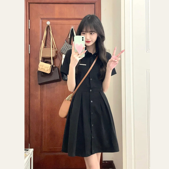 Black polo neck dress for women in summer new style small college style ...