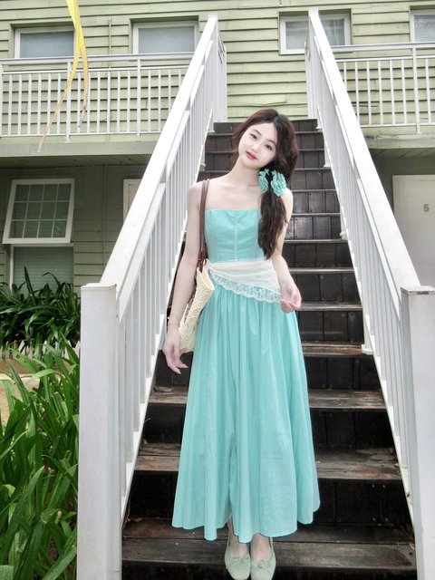 Joe and Joey Tiffany Mint Mambo blue green suspender dress French long ...