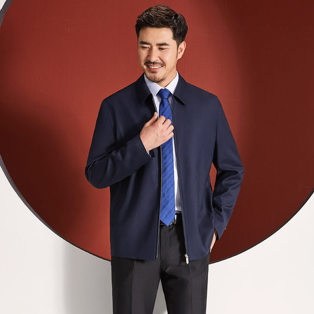 Hongdu Men's Jacket Wool Contains Mulberry Silk Business Work Meeting ...