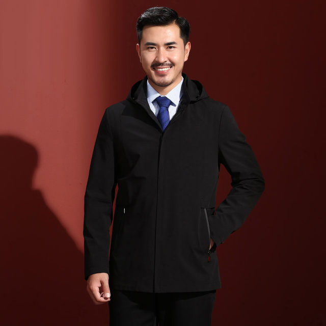 Hongdu Autumn Middle-aged Men's Jacket Casual Removable Hat Dad Wear ...