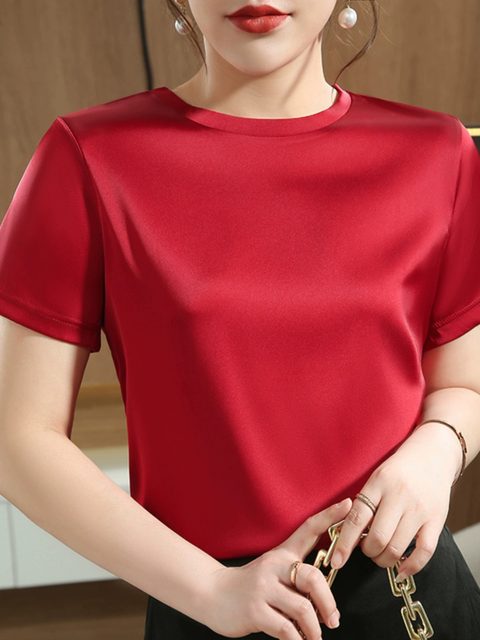 Silk short-sleeved T-shirt for women new summer acetate satin style ...