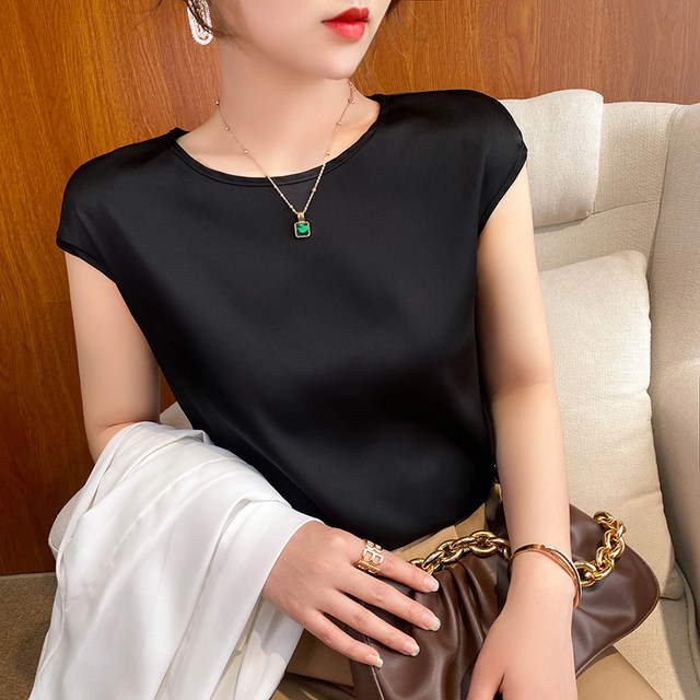 Silk short-sleeved T-shirt women's summer acetate satin new style ...
