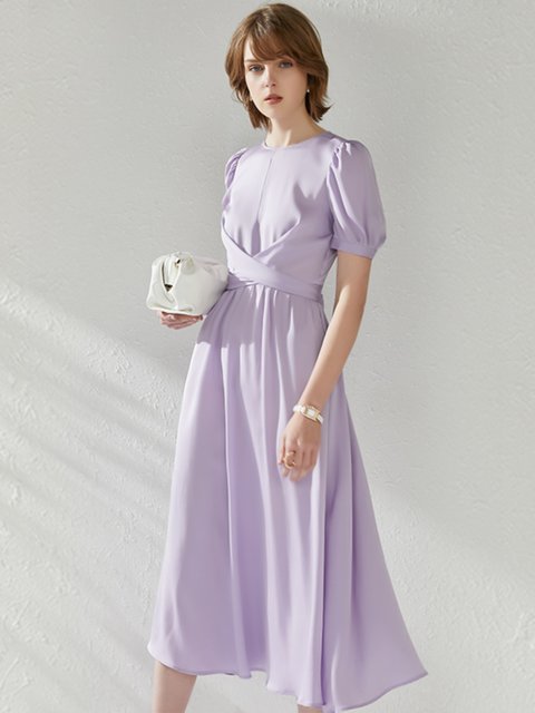 2024 Summer new heavy silk taro purple temperament medium long skirt ...