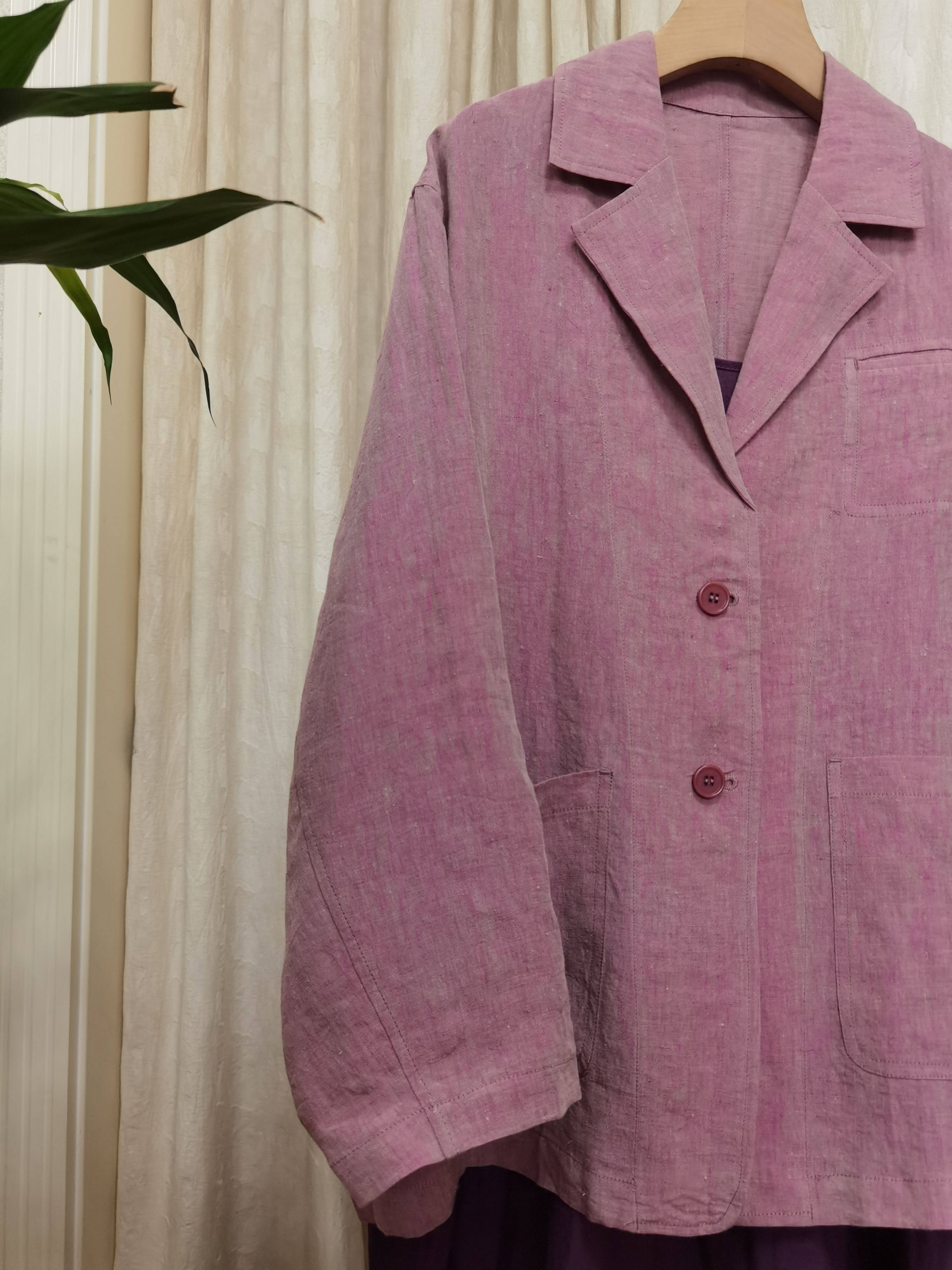 Pure hemp color weaving high -grade purple pink suit casual literary ...