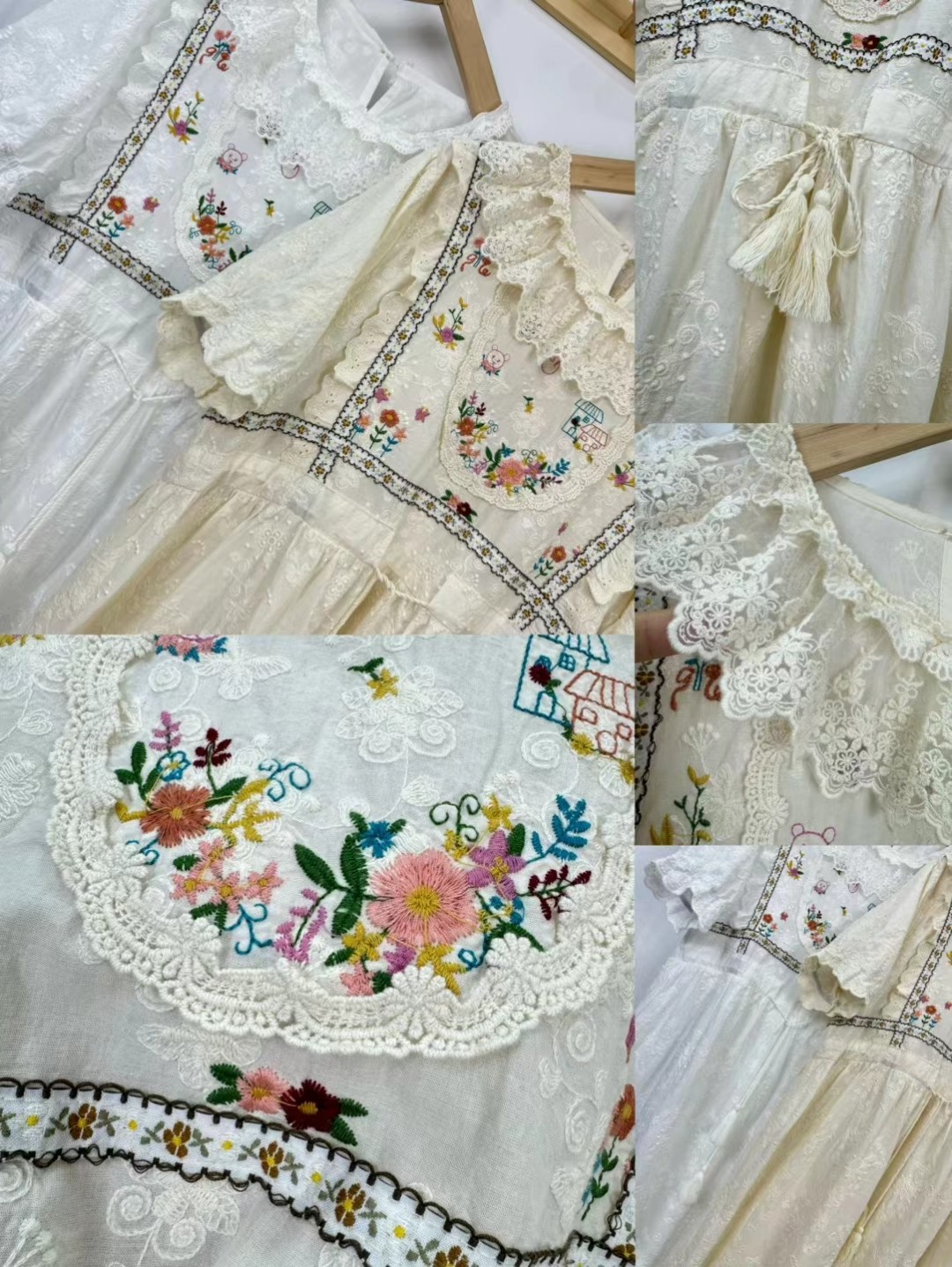 Xia Lei lace the embroidery short -sleeved cotton dress, the waist is ...