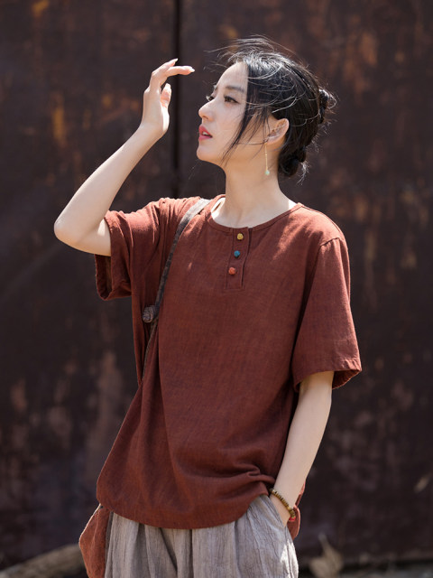 New summer style of cotton and linen women's clothing, knitted printed ...