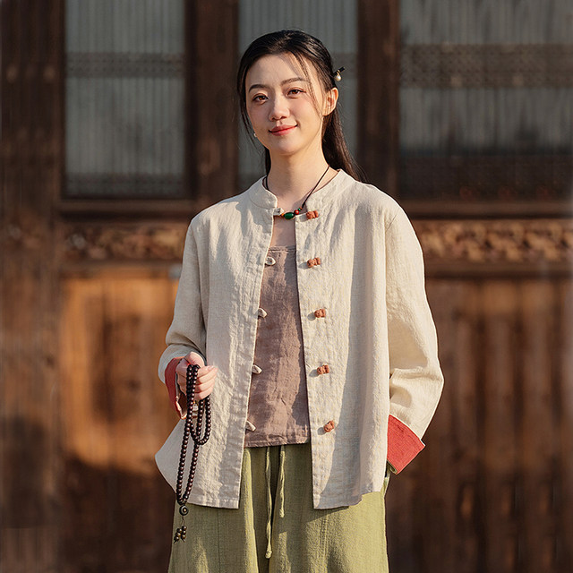 High-end cotton and linen tops for women in autumn new Chinese women's ...