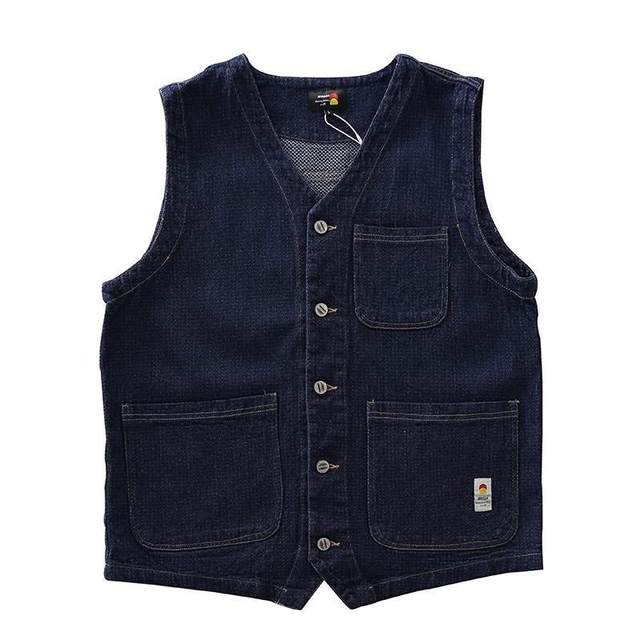 Classic denim dark blue Japanese single men's casual vest versatile V ...