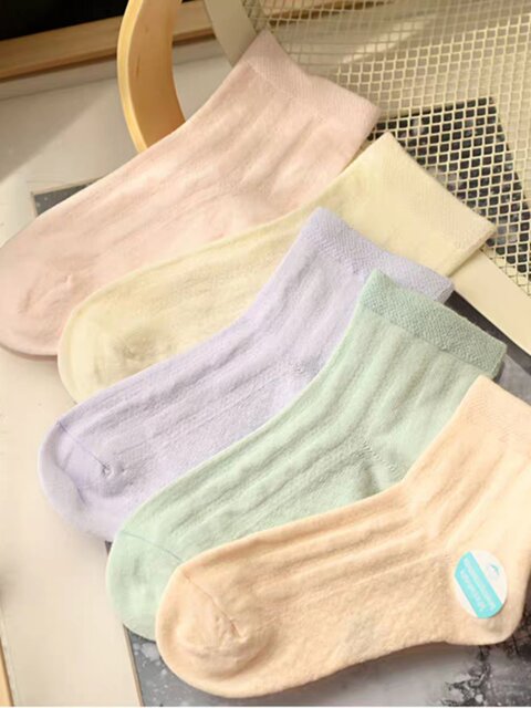 Children's pure cotton mesh socks, boys and girls solid color elastic ...
