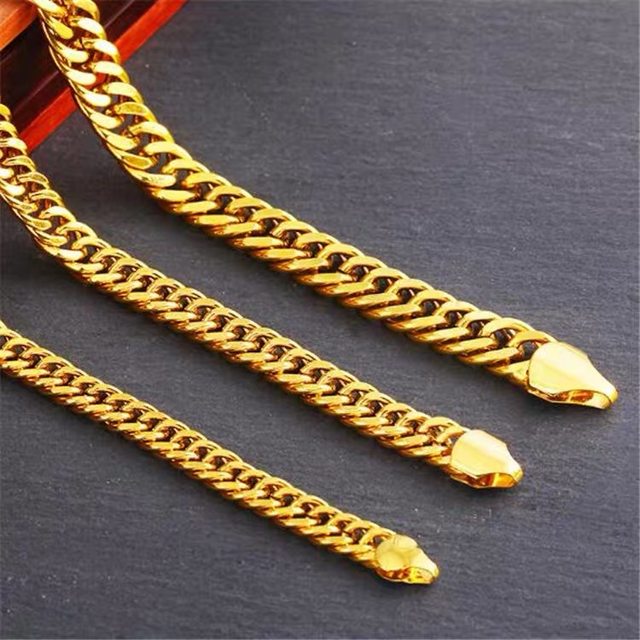 Imitation sand gold necklace men's 24K gold-plated long-lasting riding ...