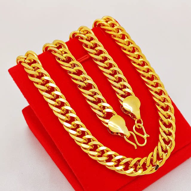 Imitation sand gold necklace men's 24K gold-plated long-lasting riding ...