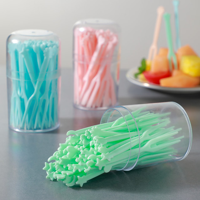 Fruit fork set fruit sign disposable plastic two-tooth home eating ...