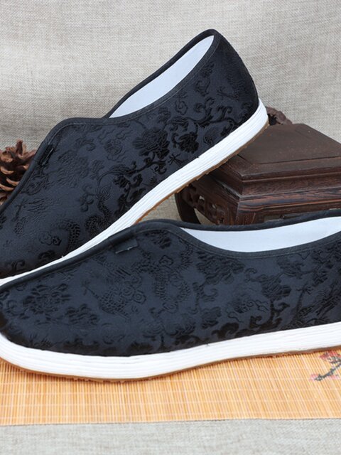Pure handmade old Beijing cloth shoes men's single shoes casual cowhide ...