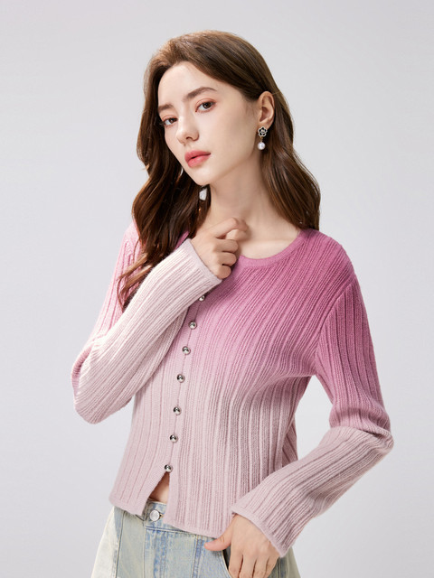 Qiushui Yiren Casual Sweet Cool Pink Gradient Sweater 2024 Winter New ...