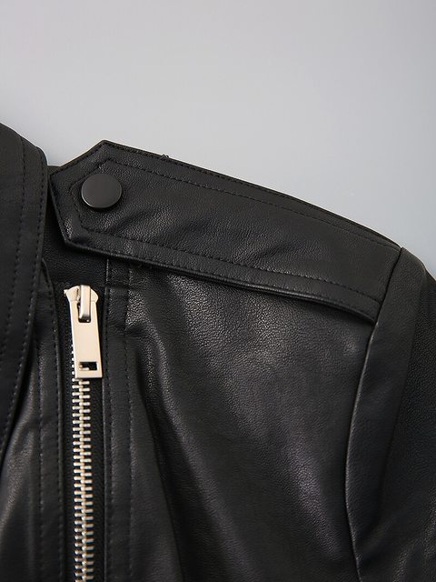 VK2024 new spring and autumn style PU leather jacket with diagonal ...