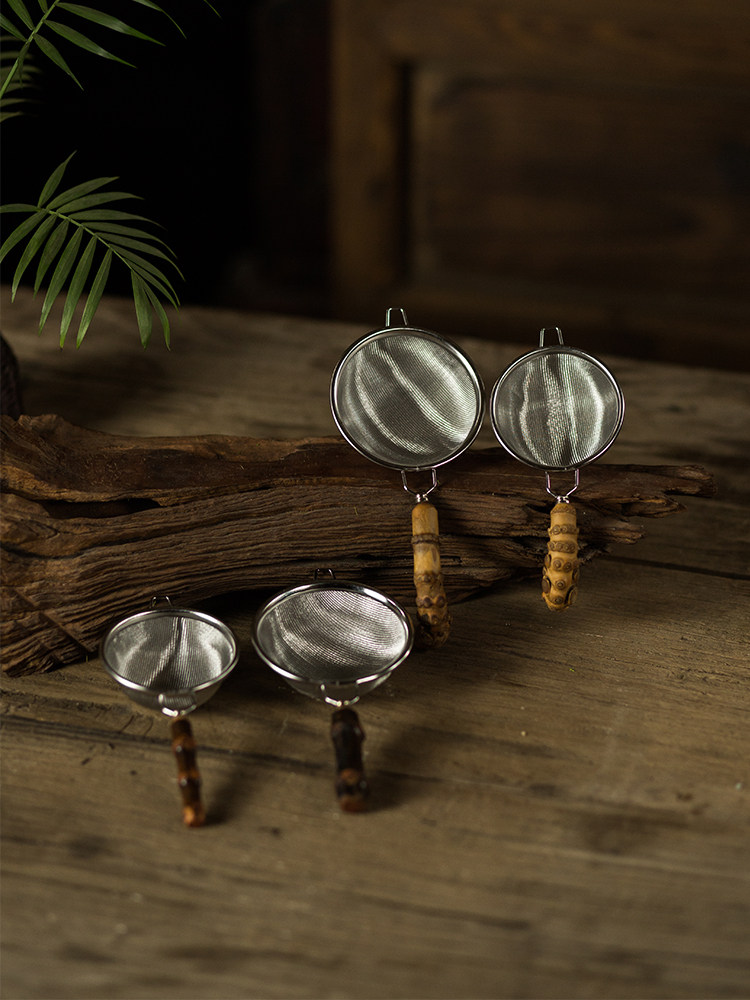 Purple Bamboo Handle Stainless Steel Tea Leak Universal Tea Filter ...