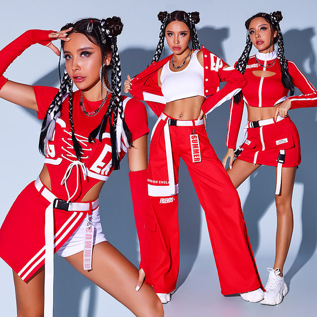 Women's group costumes red hip-hop hip-hop costumes Korean dance girl ...