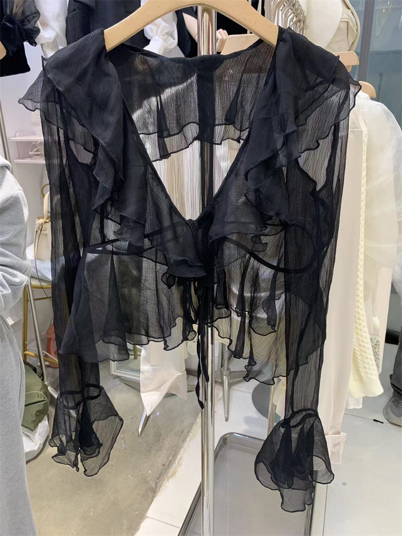 Early spring pure lust hottie ruffled chiffon shirt cardigan + sexy ...