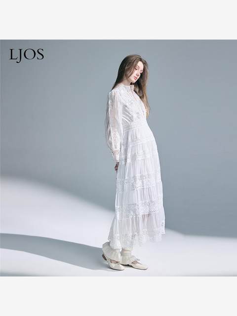 LJOS2024 spring and summer crystal white ductive wind lace long skirt ...