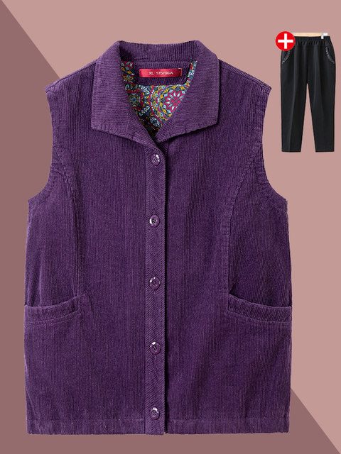 Grandma's spring jacket pure cotton corduroy vest vest vest elderly ...