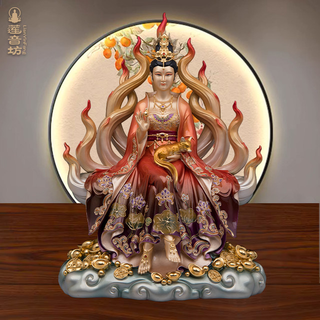 Pure copper nine-tailed fox statue, nine-tailed empress, nine girls ...