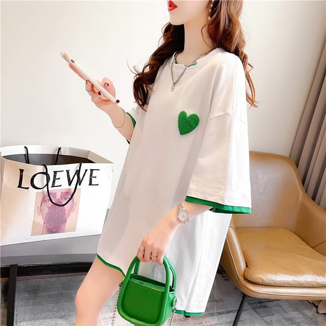 Summer fake two-piece short-sleeved t-shirt women's pure cotton loose ...