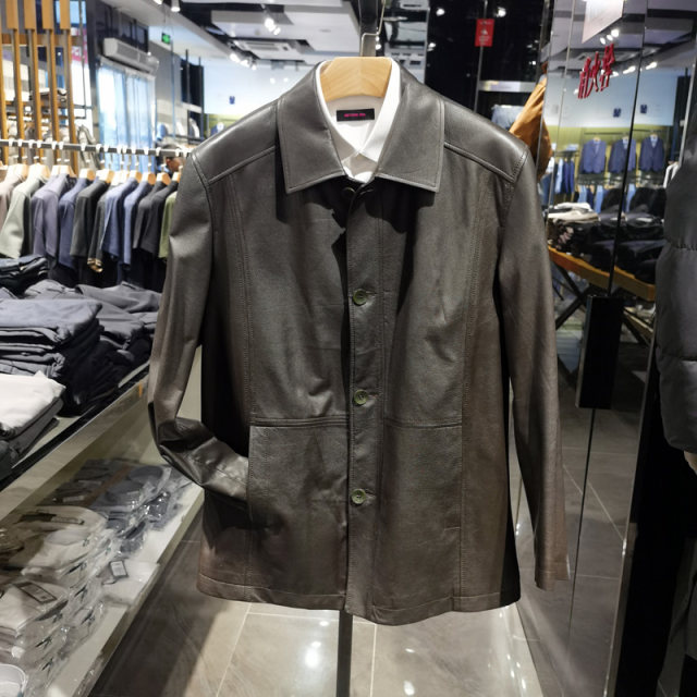 High-end business lapel leather jacket for men casual handsome cowhide ...