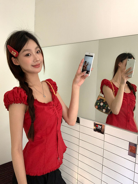 Red Man Pavilion Short Sleeve Shirt Women's 2025 New Hot Summer French ...