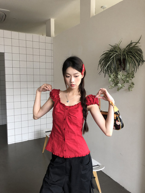 Red Man Pavilion Short Sleeve Shirt Women's 2025 New Hot Summer French ...