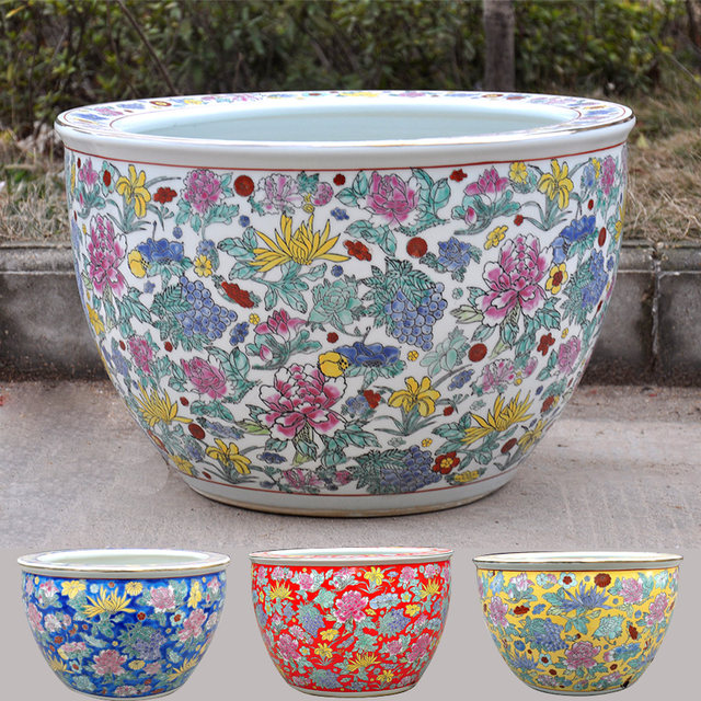 Jingdezhen ceramic fish tank hand-painted pastel goldfish tank turtle ...