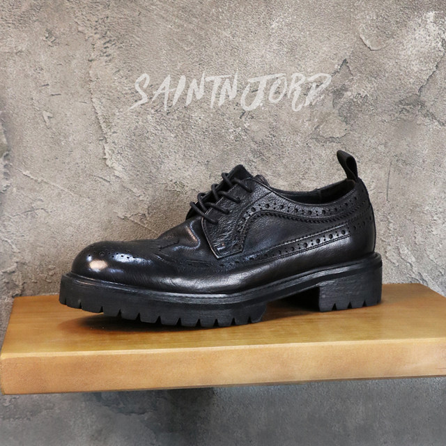 You100 retro washed British round toe brogue carved men's trendy casual ...