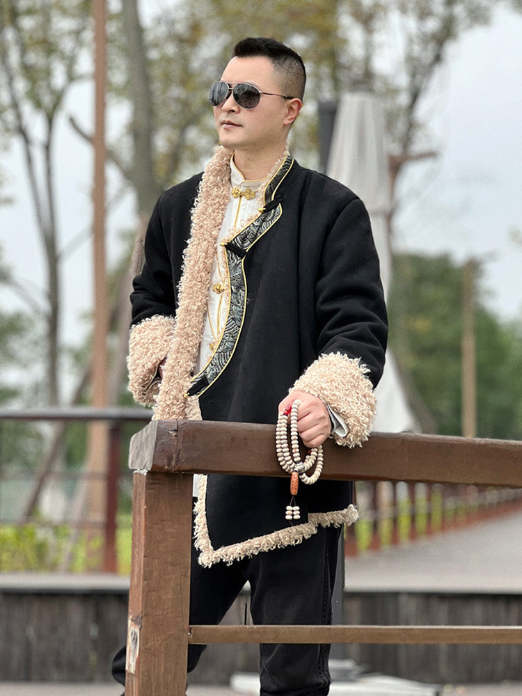 69cc Men's Tibetan Jacket - Velvet Color Block Winter Coat