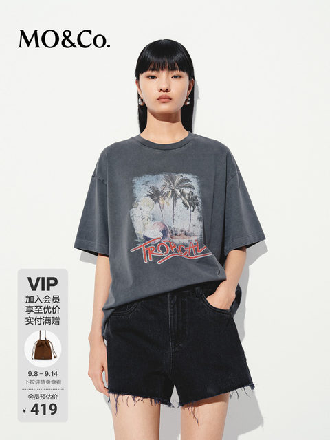 MOCOT Shirt 2025 Summer New Cotton Holiday Style Old Print Loose Shoulder Short Sleeve MBE2TEET15