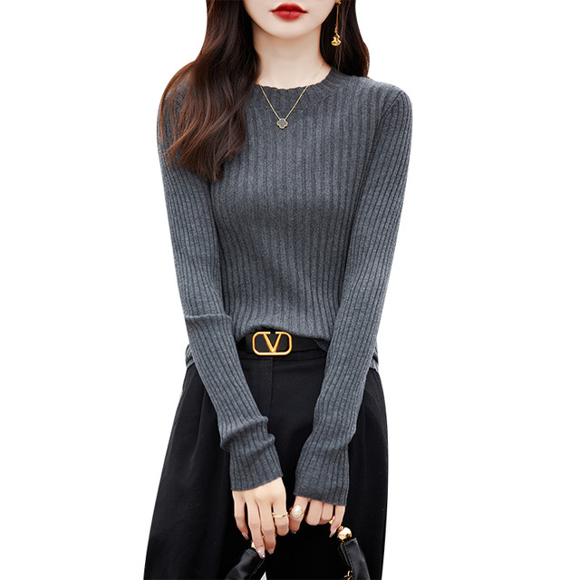 Round neck worsted wool sweater for women in spring and autumn new pit ...