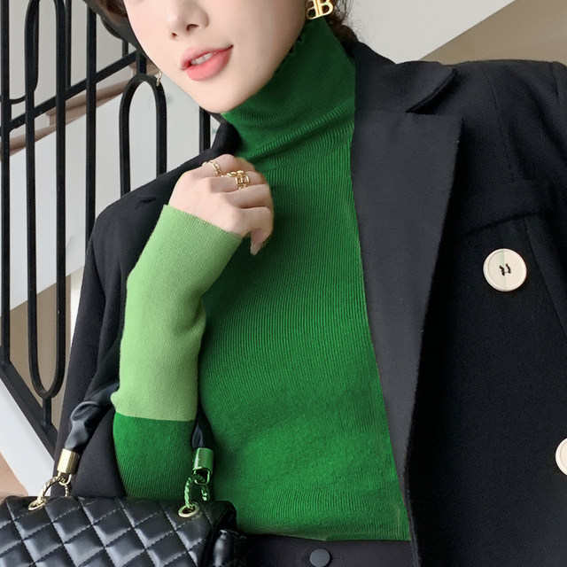 The high -necked female Dega velvet style is thin long -sleeved T ...