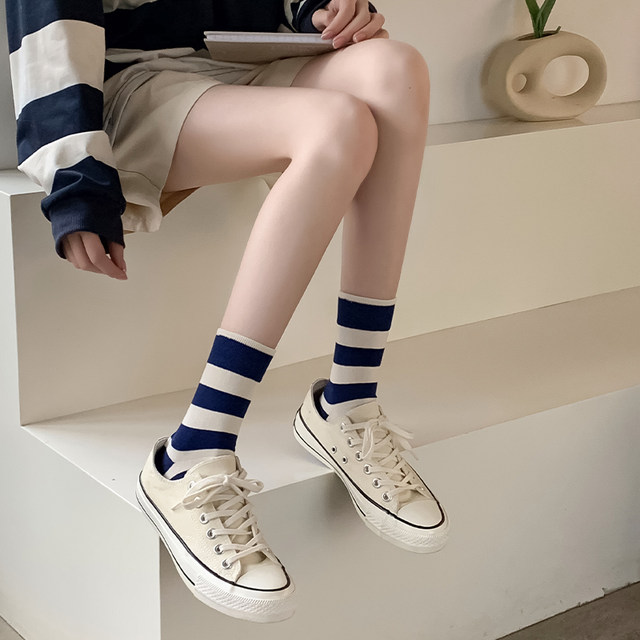 5 pairs of autumn and winter medium-thick socks for women, pure cotton mid-calf socks, sports ...