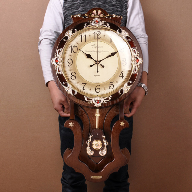 Large European wall clock living room clock silent clock retro pendulum ...