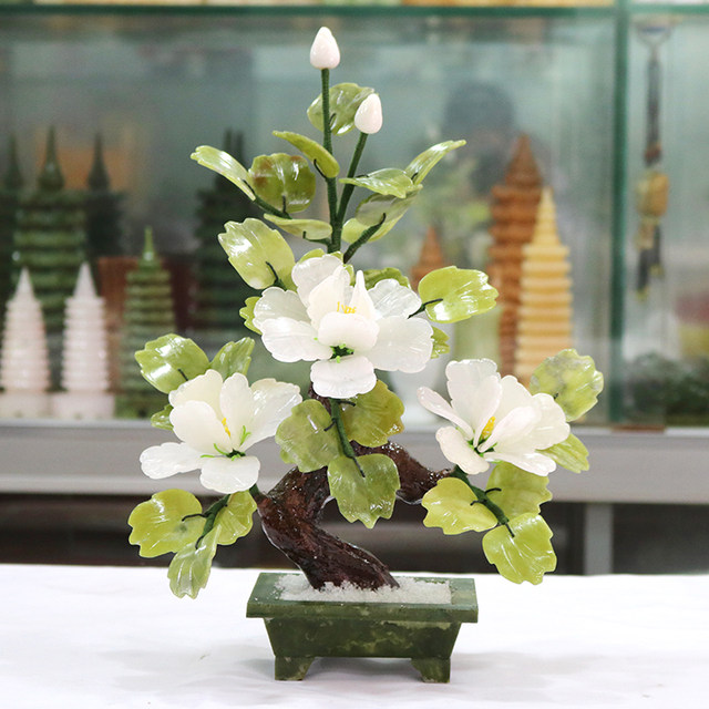 Natural jade pure color peony flower jade artifact living room home ...