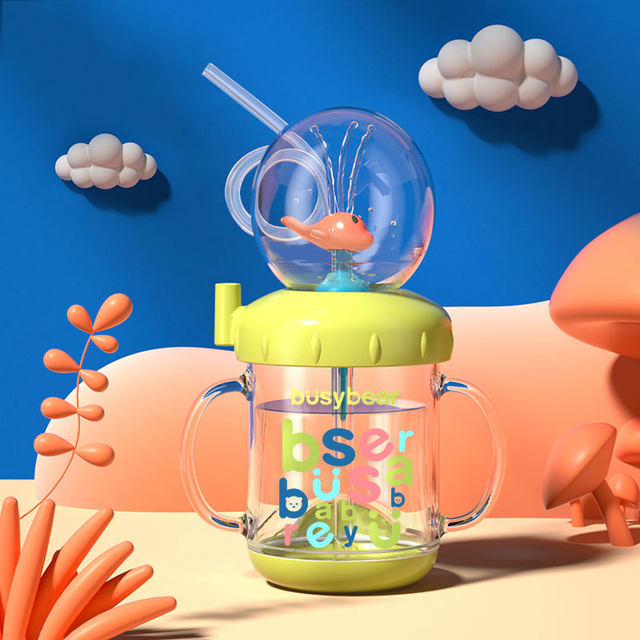 Children's water cup, fun and cute little whale spray cup, baby straw ...