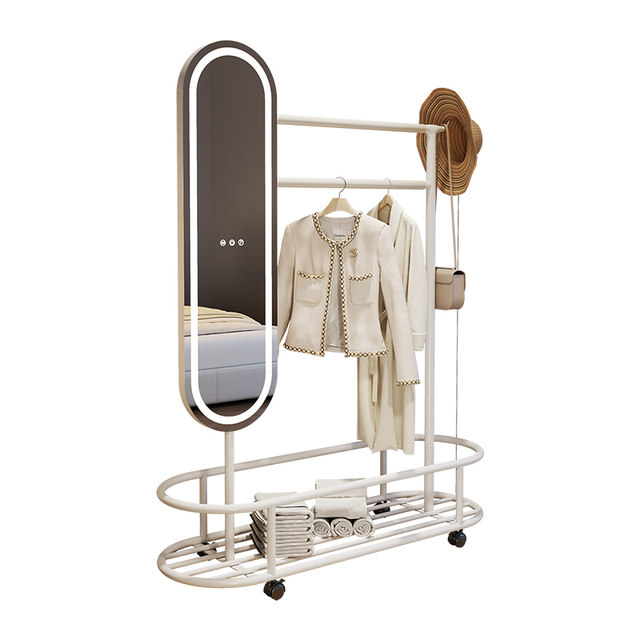 Cloak rack Floor mirror home bedroom can rotate and store the mobile ...